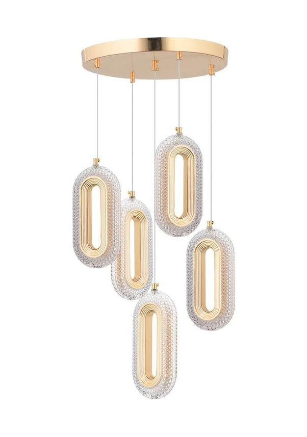 İstanbul Avize Alfa 5'li Gold Ledli Kristal Taşlı Avize Fiyatları ve ...