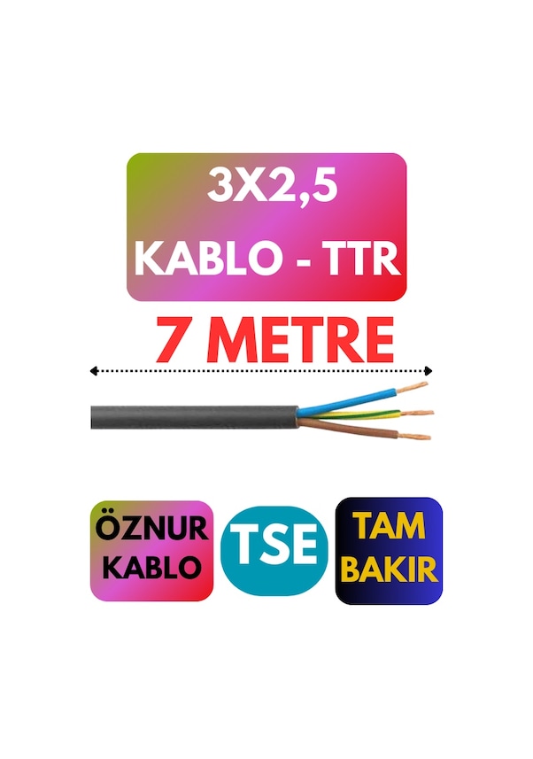 Öznur 3x2,5 Ttr Kablo Metre Seçenekli Siyah - 7 Metre Fiyatları ve ...