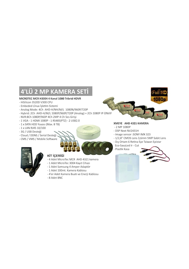 Microtec 4 Lü Ahd 2 Mp Kamera Seti Fiyatları ve Özellikleri