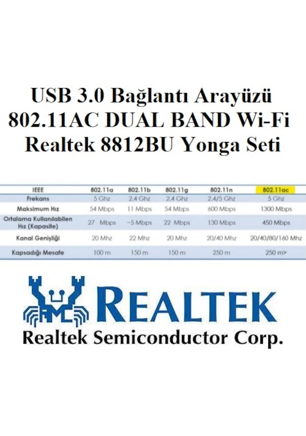 Realtek 8812BU 802.11AC 1200 Mbps Dual Band USB 3.0 Wi-Fi Alıcı ...