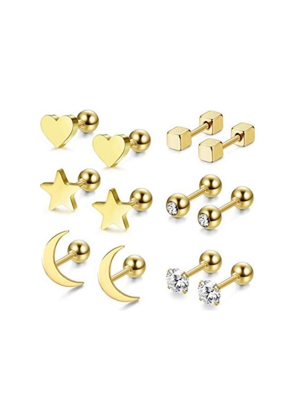 Chavin Gold Ip Çelik 6 Takım Bayan Küpe Piercing Eb64Sr (478253228 ...