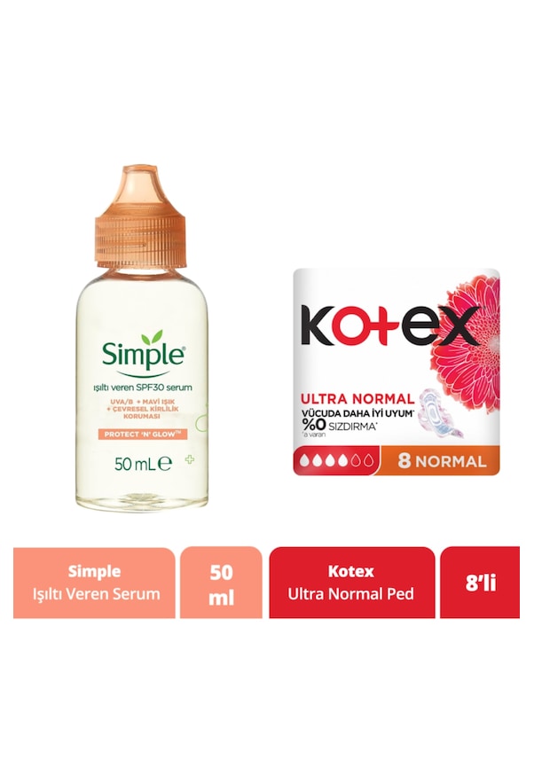 Simple SPF 30 Protect & Glow Işıltı Veren Serum 50 ML + Kotex Ultra ...