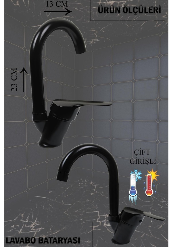 Çift Girişli Lavabo Musluğu Musluk Armatür Lavabo Bataryası Siyah ...