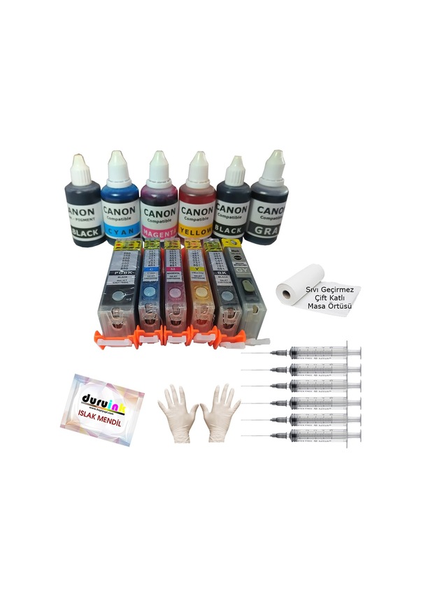 Canon Mg7500 Mg7550 Uyumlu Kolay Dolan Kartuş+6x50ml Mürekkep 6 Renk ...