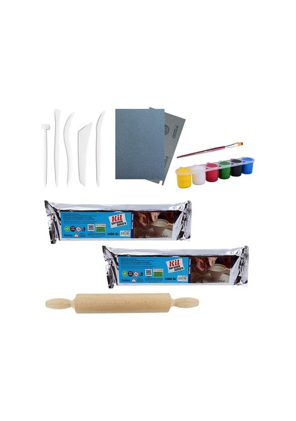 Kil Hamuru Set-6. Seramik Hamuru. 2 Kg Beyaz Kil. Ebeşuar Merdane ...