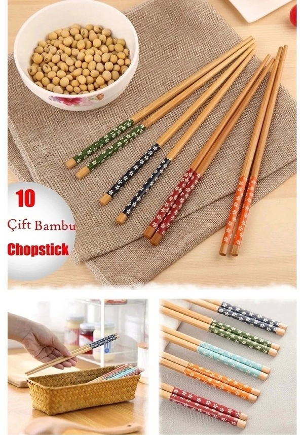 10 Çift Doğal Bambu Desenli Chopstick El Yapımı Pratik Yıkanabilir Çin ...