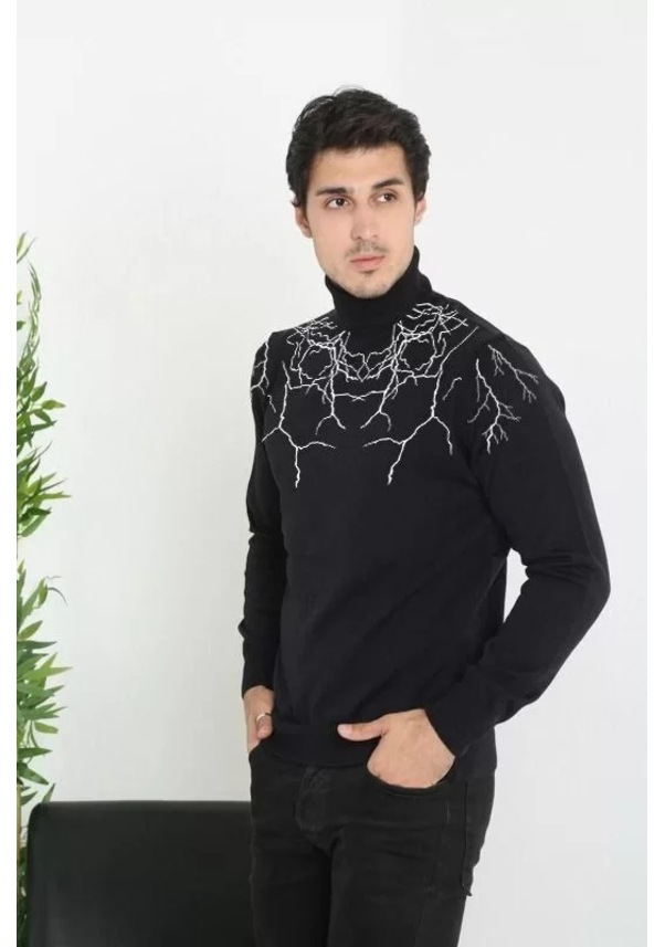 Baskılı Tam Boğazlı Uzun Kol Dokuma Triko - Siyah 001 Siyah L Fiyatları ...