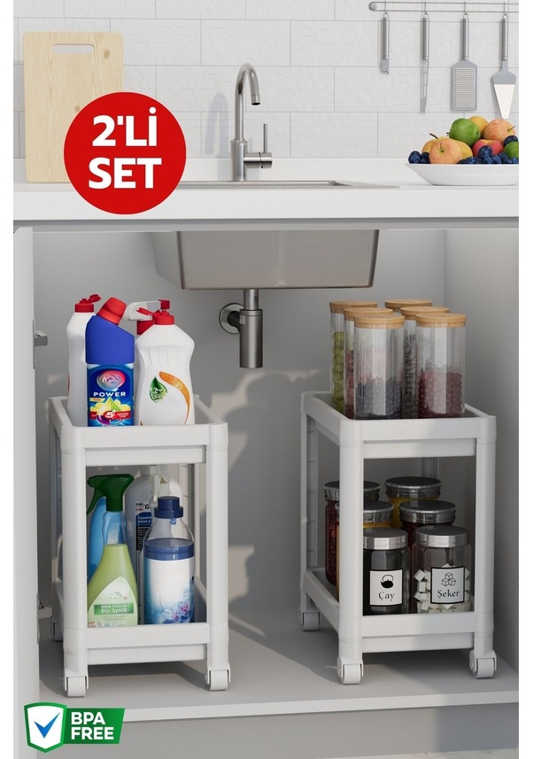 Nandy Home 2 Adet Tezgah Altı Tekerlekli Raf Ünitesi Beyaz Fiyatları ve ...