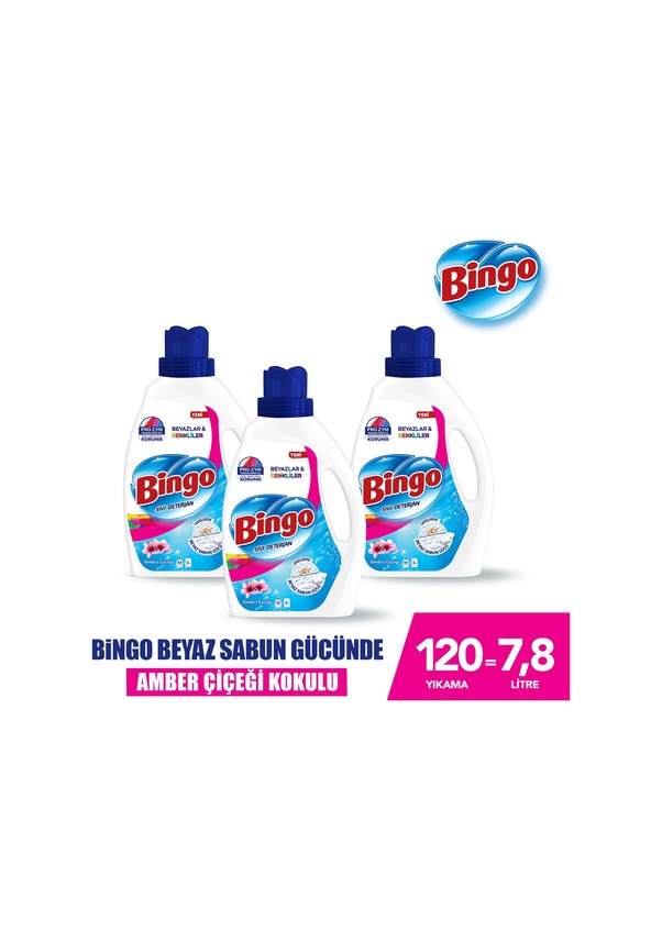 Bingo Beyazlar ve Renkliler için Amber Çiçeği Sıvı Çamaşır Deterjanı 3 ...