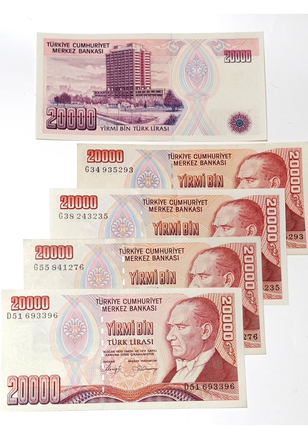 7. Emisyon 20.000 Türk Lirası. Eski Koleksiyon Kağıt Para. Fiyatları ve Özellikleri