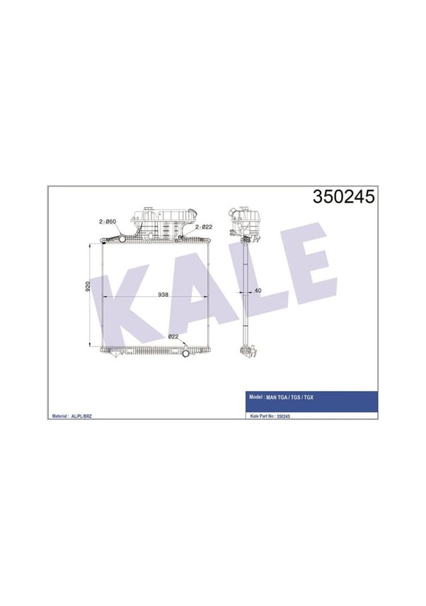 KALE OTO Radyatör 350245 Radyatör Al/Brz Man Tga-Tgs-Tgx Çerçevesiz Mt ...