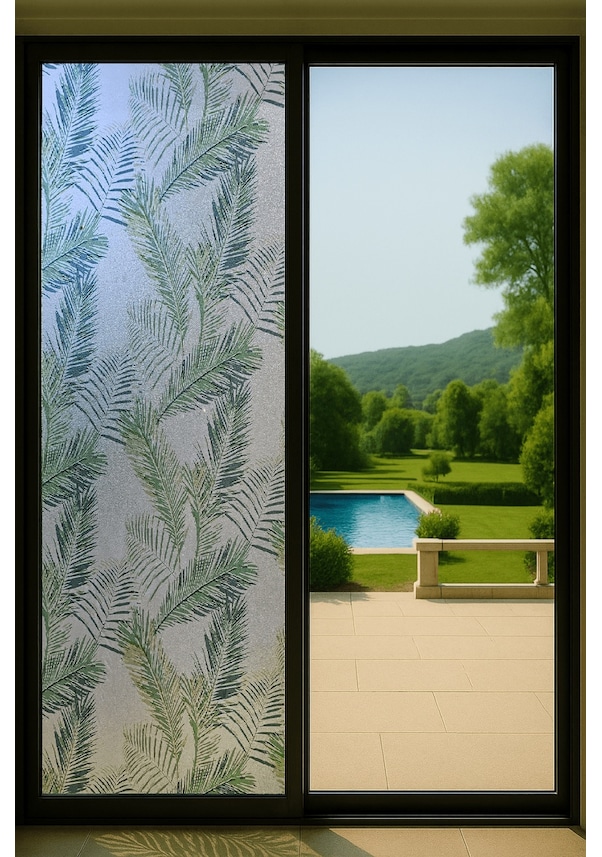 Technosmart 45x100cm Yaprak Desenli Statik Cam Filmi Kaplama Gizlilik Sağlayan Mutfak Ofis Banyo ...