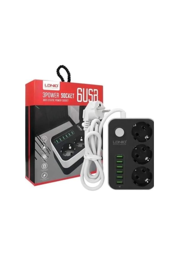 Uygunayakala Ldnıo Se3631 3lü Priz 6 Usb Coğaltici Akim Korumali Priz ...