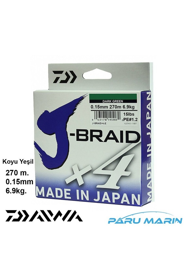 Daiwa J-Braid X4 Koyu Yeşil 270 Mt. 0.15Mm 6.9Kg. Ip Misina Fiyatları ve Özellikleri