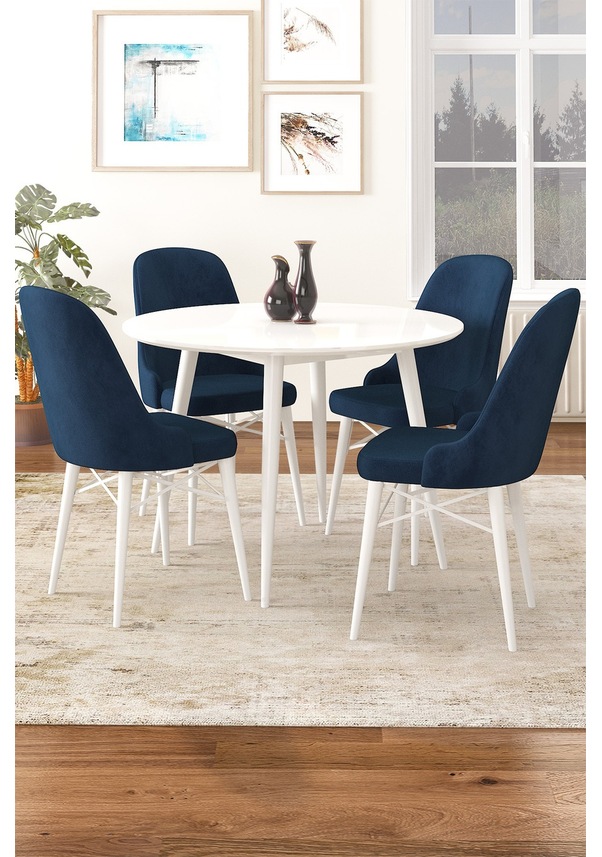 Vilza Beyaz Yuvarlak Mutfak Masası Takımı 4 Sandalye Lacivert Fiyatları ...