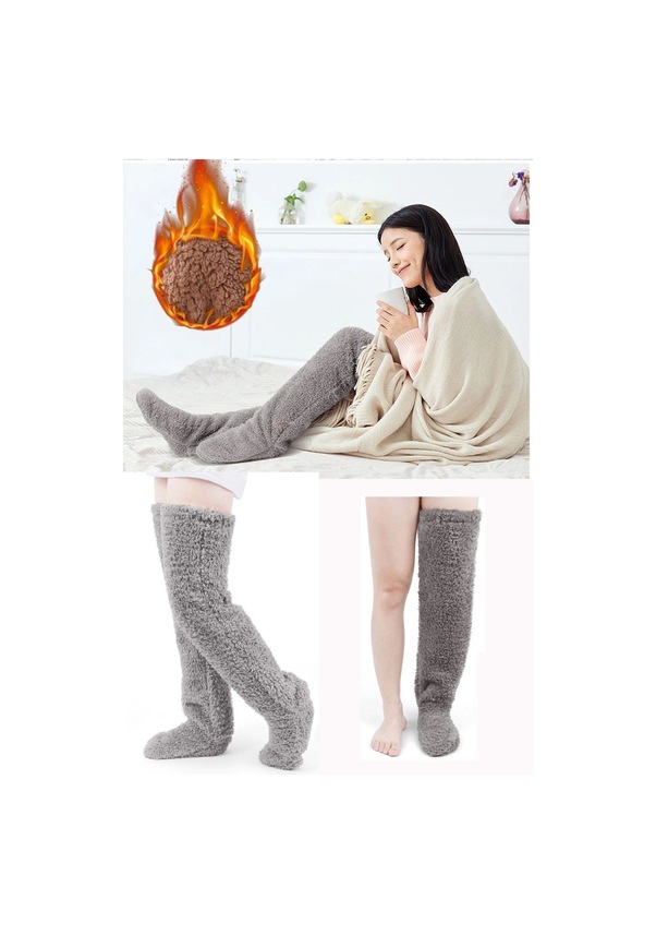 Sauna Suit Gri Sock Peluş Uyku Çorabı Welsoft Diz Üstü Oda Çorabı Ayak ...
