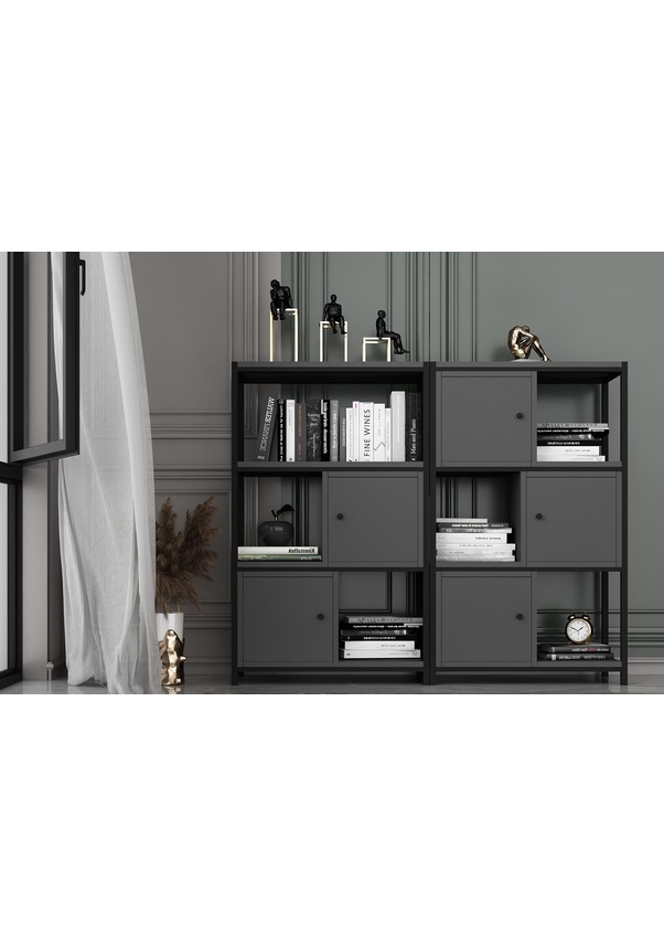 Raflı Üç Katlı Dolaplı Metal Kitaplık Antrasit 138 Cm MTL-KTP-1079-A ...