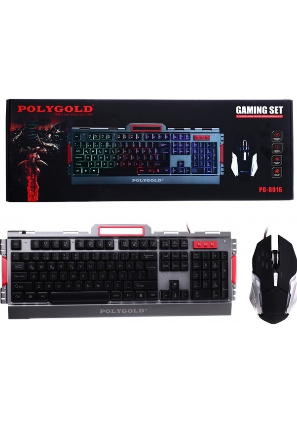 Polygold PG-8016 LED Işıklı Kablolu Oyuncu Klavye Mouse Seti Gümüş ...