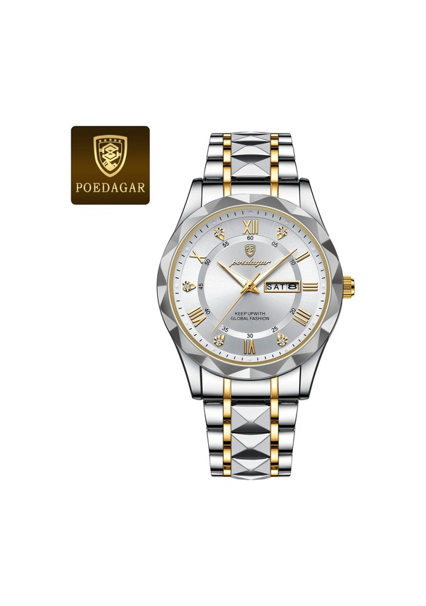 Poedagar P615 Lüks Su Kaynakları Işıltılı Erkek Kuvars Saati-gümüşi ...