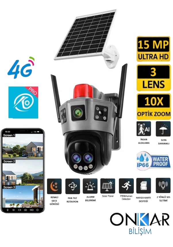 Okam Pro 6020 Solar Güneş Enerjili 4g Sim Kartlı 15mp 3 Lens 10x Optik ...