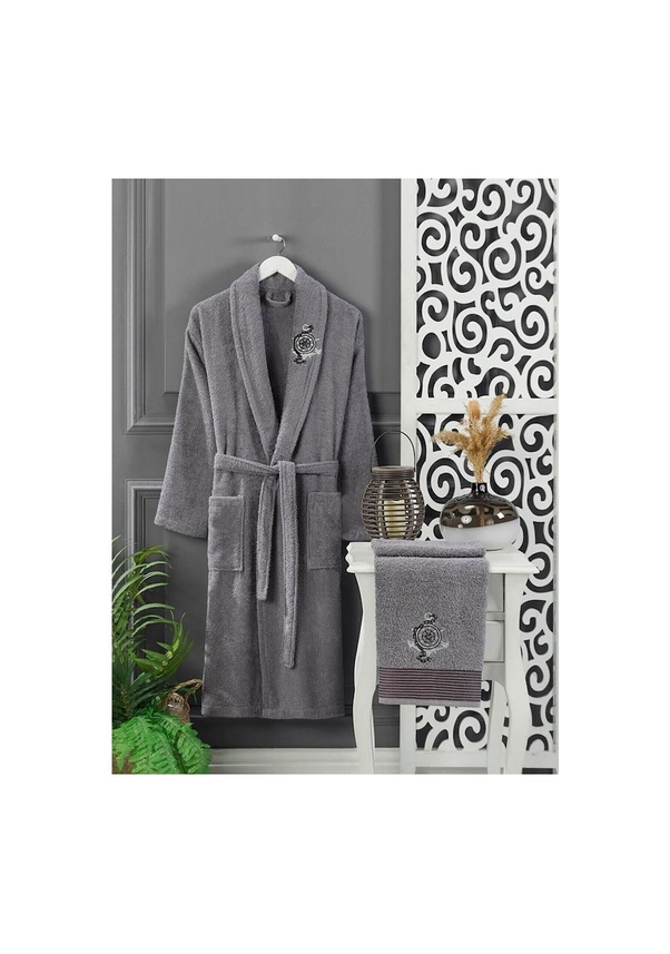 4 Parça Aile Bornoz Seti Kadın Erkek Havlulu Bornoz Takımı 100 F ...