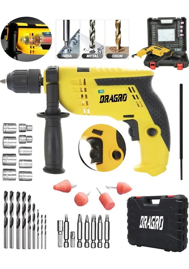 Dragro Technology Darbeli 13 Mm Vidalama Delme Devir Ayarlı Kablolu ...