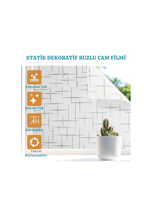 Technosmart 60cmx100cm Buzlu Desenli Cam Kaplama Filmi Statik Duşa Kabin Ofis Dekorasyon Folyo ...