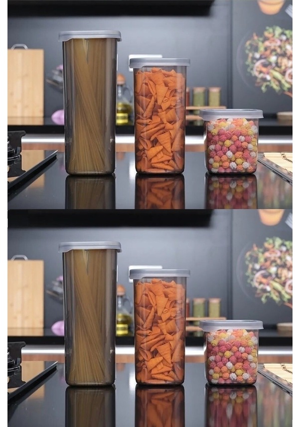 6 Lü Dik Sızdırmaz Kapaklı Erzak Saklama Kabı Seti Antrasit 1750ml - 1200ml - 550ml Antrasit ...