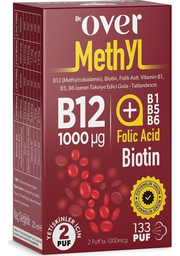 Dr. Over B12 Plus Biotin Folik Asit Vitamin B1 B5 B6 İçeren Takviye ...