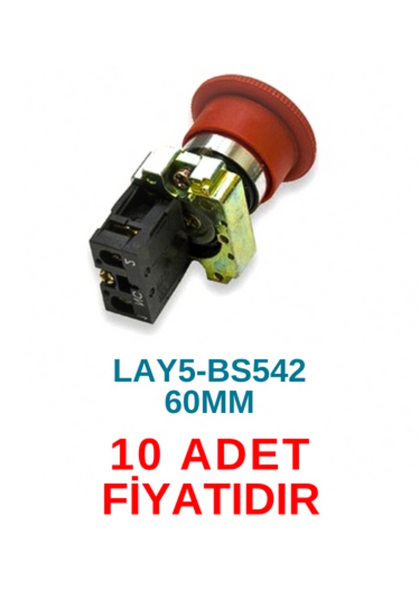 Lay5-bs542 10 Adet Metal 60mm Kalıcı Çevirmeli Acil Stop Butonu ...