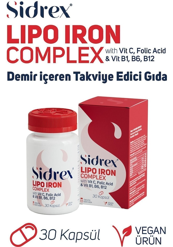 Sidrex Lipo Iron Complex Demir İçeren Takviye Edici Gıda 30 Kapsül ...