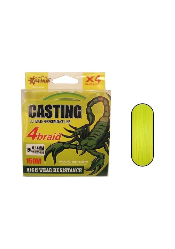 Captain Casting Pe 4 Kat Spin İp Misina 0,20mm 150mt Sarı - Standart ...