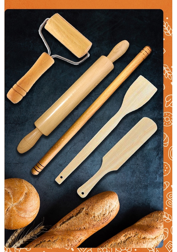 Ahşap Saplı Rulo Hamur Açıcı Oklava Merdane Hamur Açma Seti 5 P Arça ...