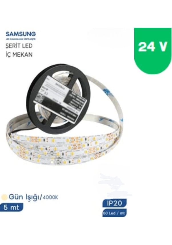 24 Volt 2835 Samsung 60 Led 4000k Naturel Beyaz İç Mekan 5 Metre Şerit ...