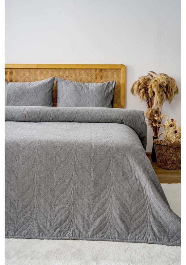 Sandeo Antrasit Çift Kişilik Jakarlı Yatak Örtüsü Takımı 3 Parça Uyku ...