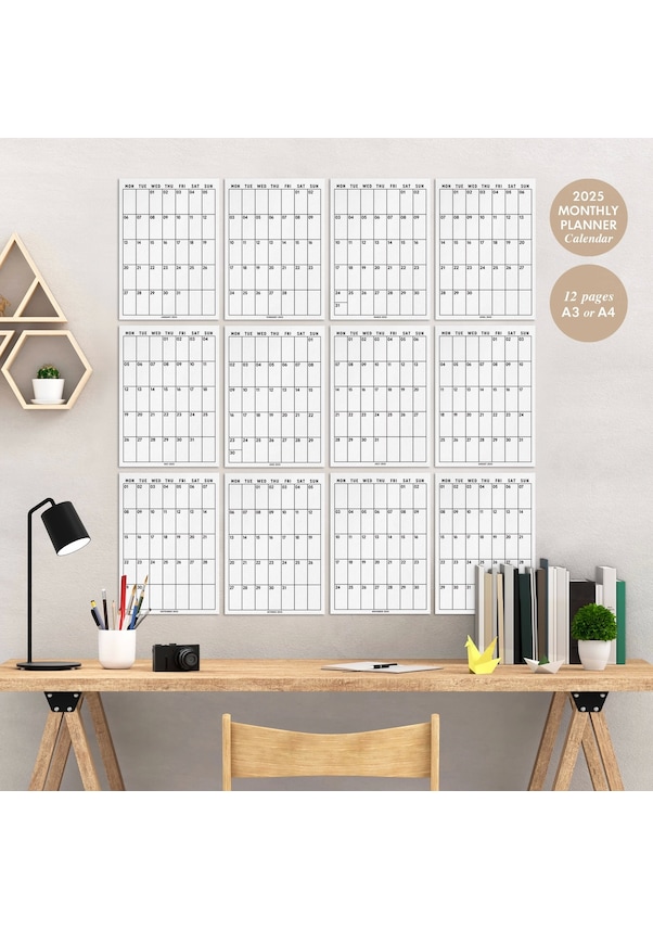 2025 Aylık Planlayıcı Duvar Takvimi, A4 Spiralli Takvim, 12 Ay Poster ...