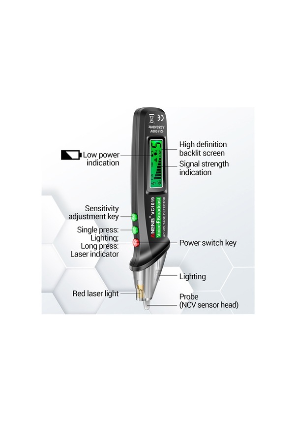 Green-vc1019 Kırmızı Lazer Test Kalemi Ses Yayını Gerilim Dedektörü 12 ...