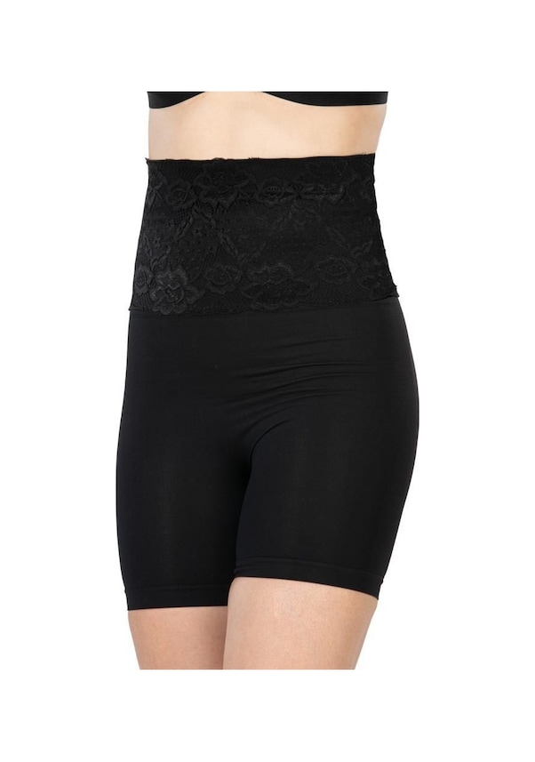Siyah Emay 2091 Önü Dantelli Yüksek Bel Boxer Korse ...