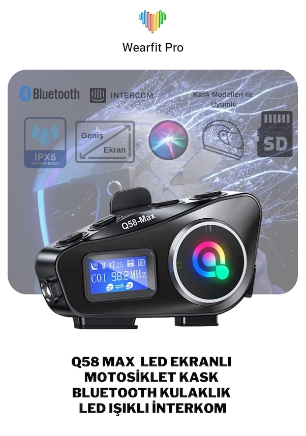 Wearfitpro Q58 Max Led Ekranlı Motosiklet Kask Bluetooth Intercom ...