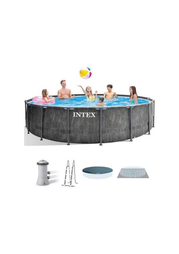 İntex 26742np Greywood Yuvarlak Prefabrik Aile Havuzu 457x122cm Filtre ...