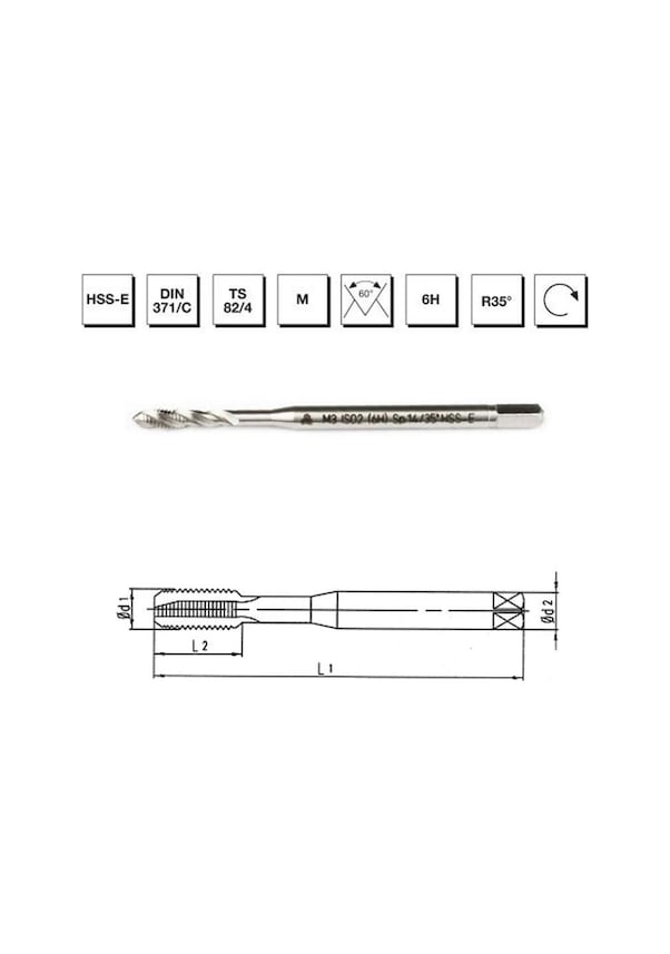 Mte Makina Takım M4 Hss - E Dın 371/c Metrik Normal Vidalı Helis Kanallı Makina Kılavuzu ...