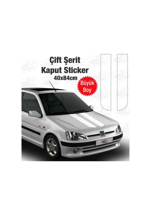 2 Şerit Kaput Beyaz Sticker Oto Sticker, Araba, Etiket, Çıkartma ...