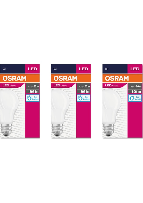 Osram Led Value 8,5W 6500K Beyaz Işık 806lm E27 3 lü Paket Fiyatları ve Özellikleri