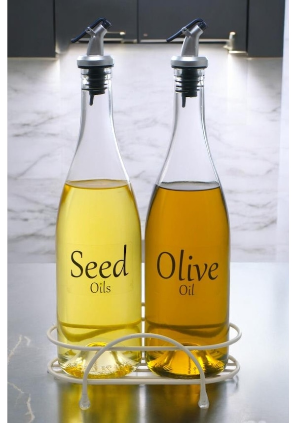 Digithome Pure 2'li Krem Metal Standlı Yağdanlık Seti Şeffaf Etiketli Cam Yağlık 750 Ml Cys-14 ...