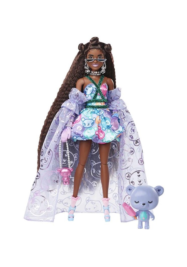 Barbie Extra Fancy Bebek ve Hayvan Dostu Mor Elbiseli Zenci Bebek ...