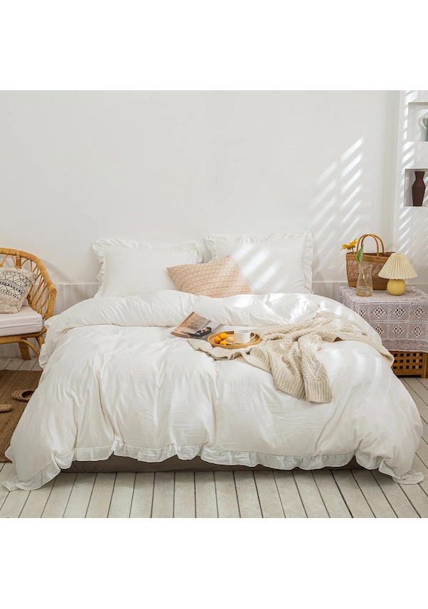 Maki Home Fırfırlı Kırık Beyaz 200x220 Çift Kişilik Nevresim Seti ...