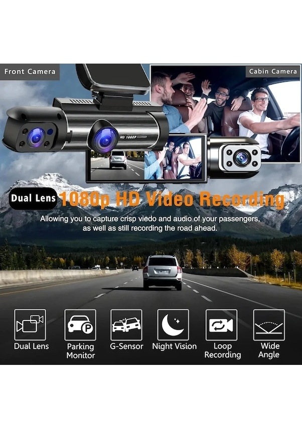 Createtech Çift Lens Araba Dvr Fhd 1920 1080p Dash Kamera Kabin Dashcam ...