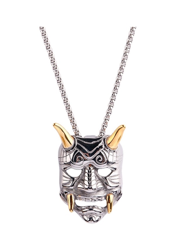 Chavin Gri Japon Şeytan Oni Mask Çelik Erkek Kolye er35bysr 60 CM ...