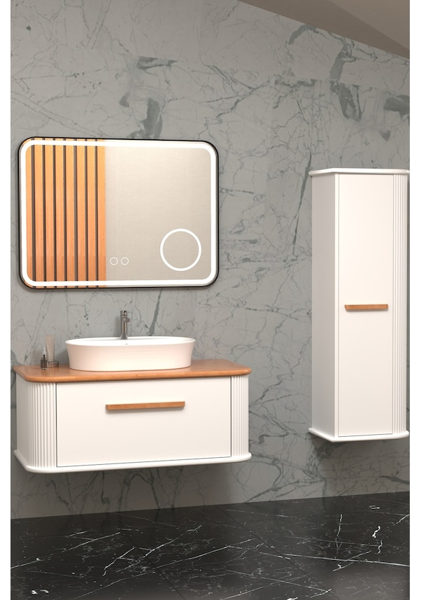 Casse 100 Cm Beyaz Lavabolu Banyo Dolabi - Beyaz / Kayin (Boy Dolap ...