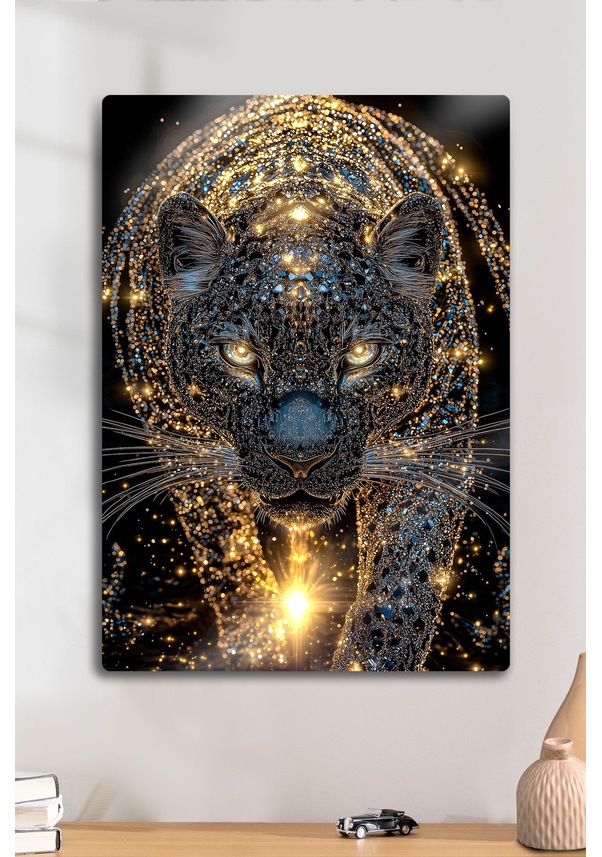 Metal Baskı - Gold Panter, Luxury Altın - Dekoratif Duvar Tablosu 15 x ...